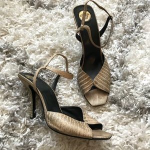 Versace | Shoes | Versace Peep Toe Snakeskin Heeled Sandals | Poshmark